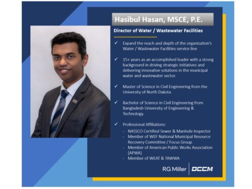 Hasibul Hasan joins RG Miller | DCCM Director of Water/Wastewater Facilities - RG Miller | DCCM